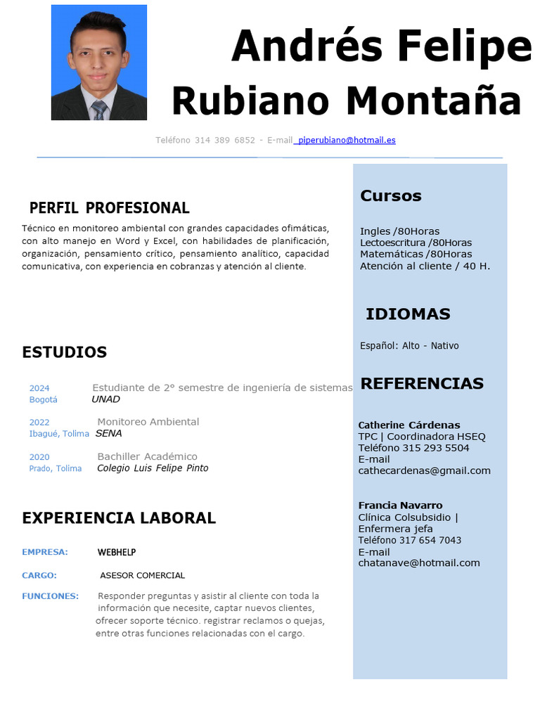 Perfil Profesional de Andrés Rubiano | PDF