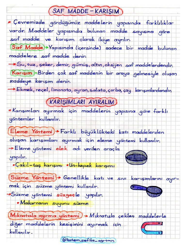 4.Sinif Fen Bilimleri Saf Madde Karisim Ve Karisimlari Ayirma | PDF