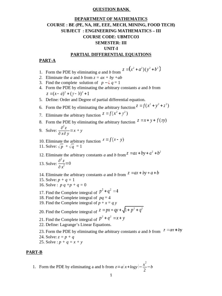 Engineering Mathematics III Question Bank | PDF | Fourier Series ...