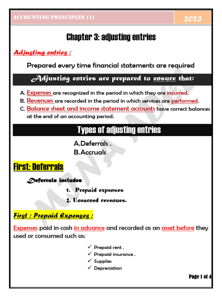 Adjusting Entries in Accounting Principles | PDF | Deferral | Expense