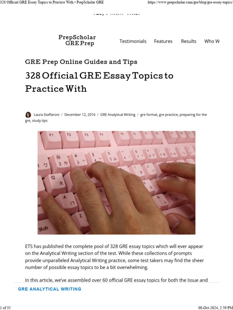 328 Official GRE Essay Topics To Practice With - PrepScholar GRE | PDF | Graduate Record ...