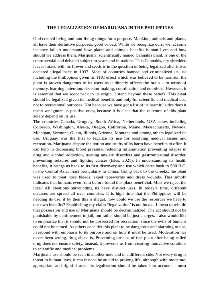 Legalization of Marijuana Reflection | PDF | Cannabis (Drug) | Social ...