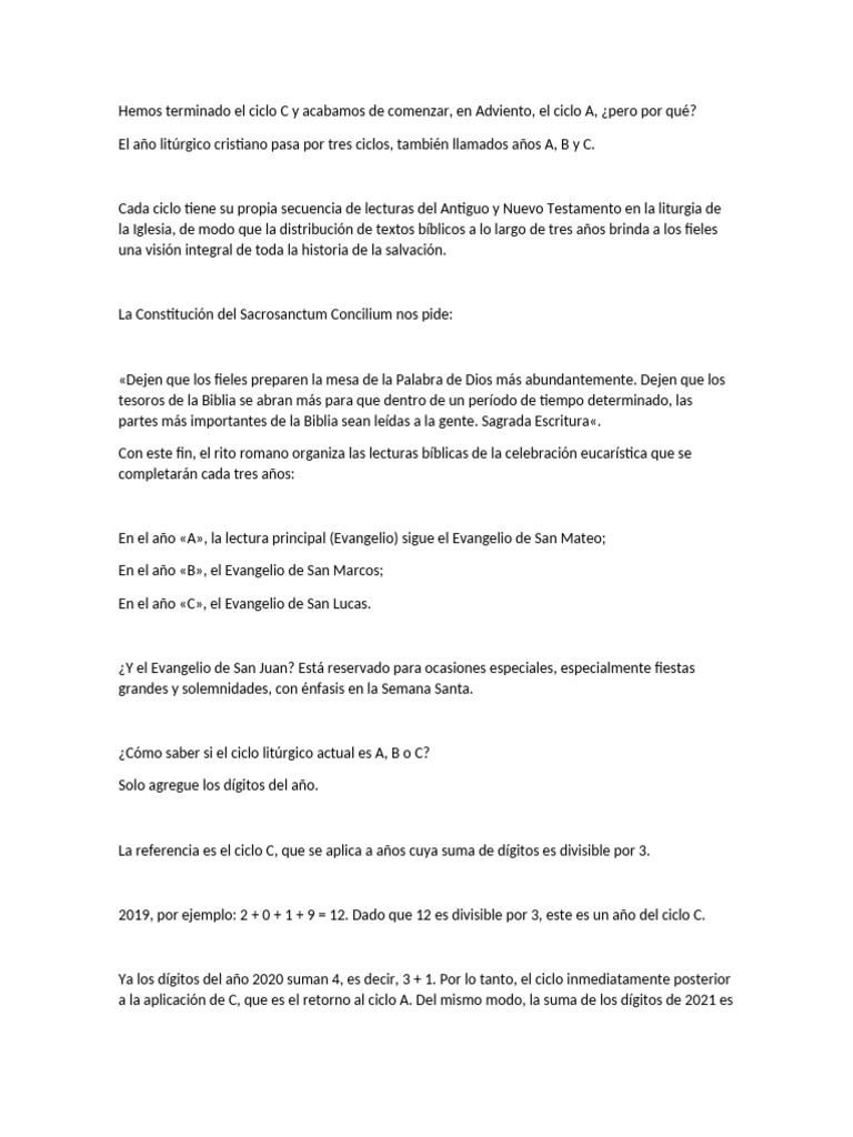 Hemos Terminado El Ciclo C y Acabamos de Comenzar | PDF | Año litúrgico ...