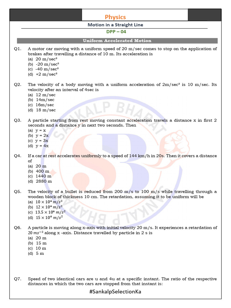 Physics Motion Answer Key | PDF | Acceleration | Speed
