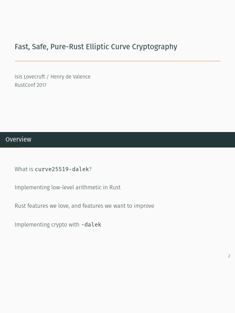 Fast Safe Pure-Rust Elliptic Curve Cryptography (Slides) | PDF | Multiplication | Pointer ...
