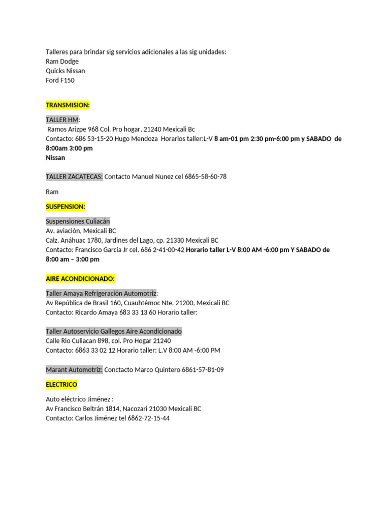 Taller Amaya: Servicios en Mexicali | PDF | Tecnología de vehículos ...