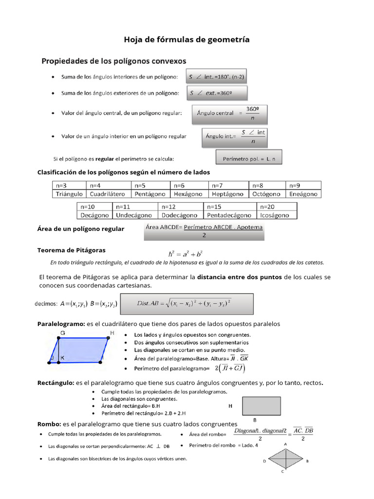Fórmulas y Aplicaciones Geométricas | PDF | Rectángulo | Triángulo