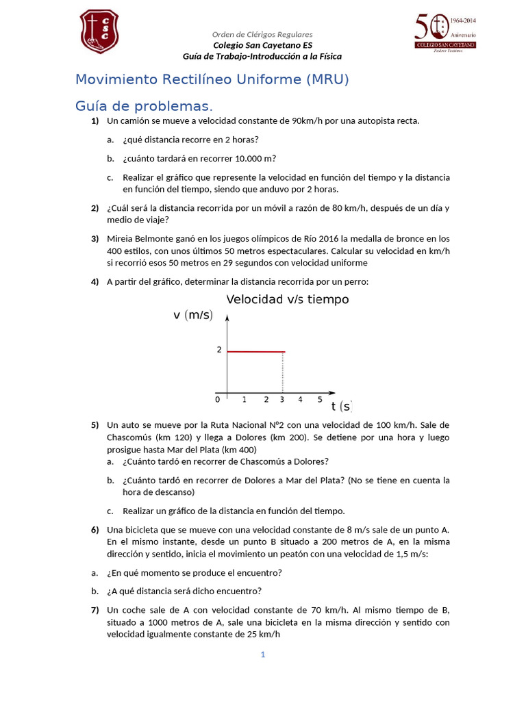 Guía de Problemas de MRU en Física | PDF | Velocidad