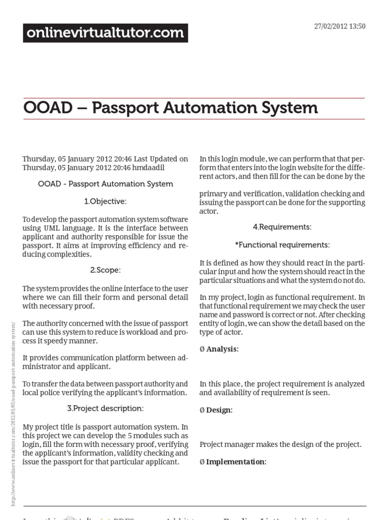 Ooad Passport Automation System | PDF | Component Based Software Engineering | Unified Modeling ...