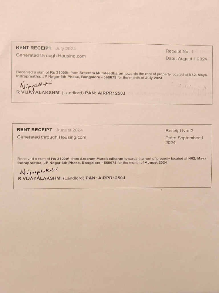 Rent Receipts - July 2024 To March 2025 | PDF