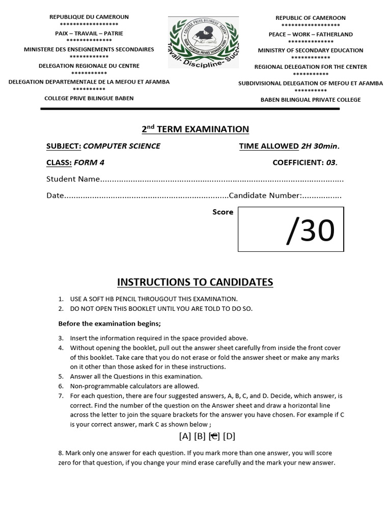 2nd Term Examination Form 4 Csc 2024 | PDF | Computer Network | Microsoft Excel