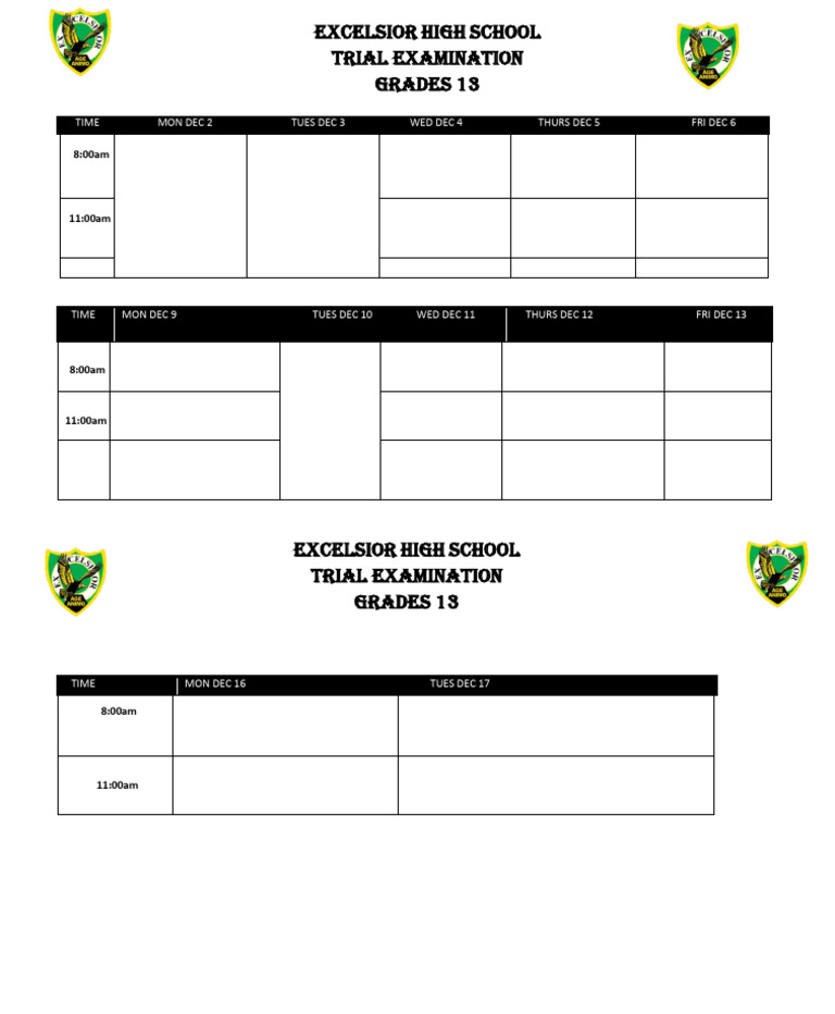 Excelsior High School Trial Exam Schedule | PDF | Mathematics