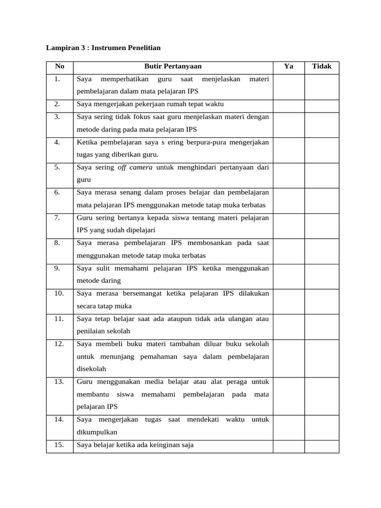 Instrumen Penelitian Pembelajaran IPS | PDF