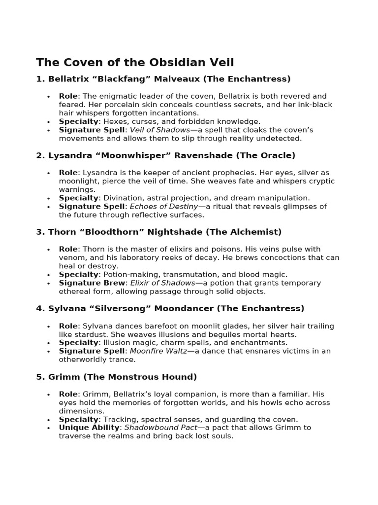 The Coven of the Obsidian Veil | PDF