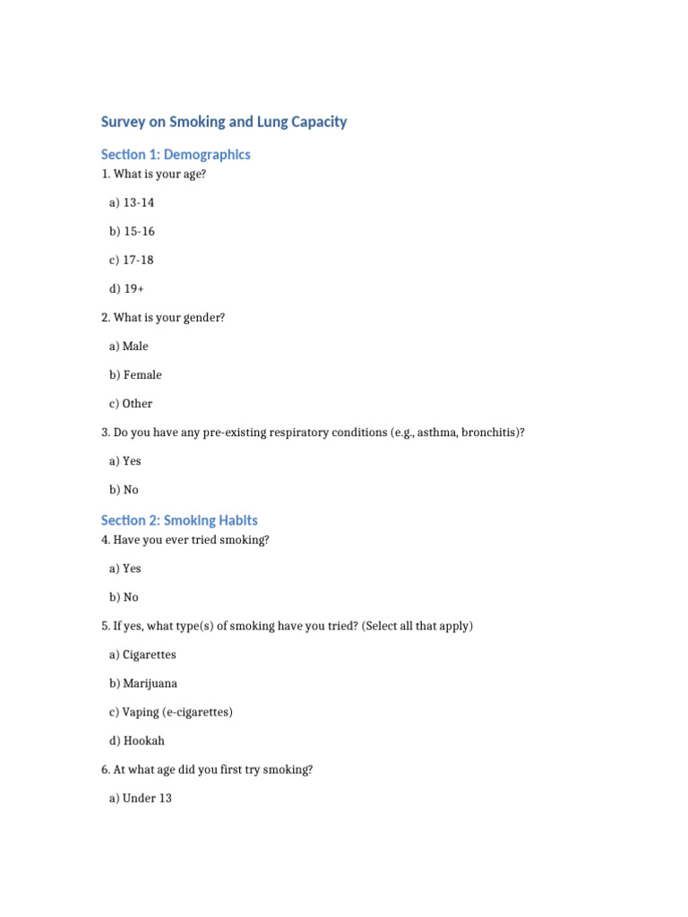 Smoking Survey: Impact on Lung Capacity | PDF