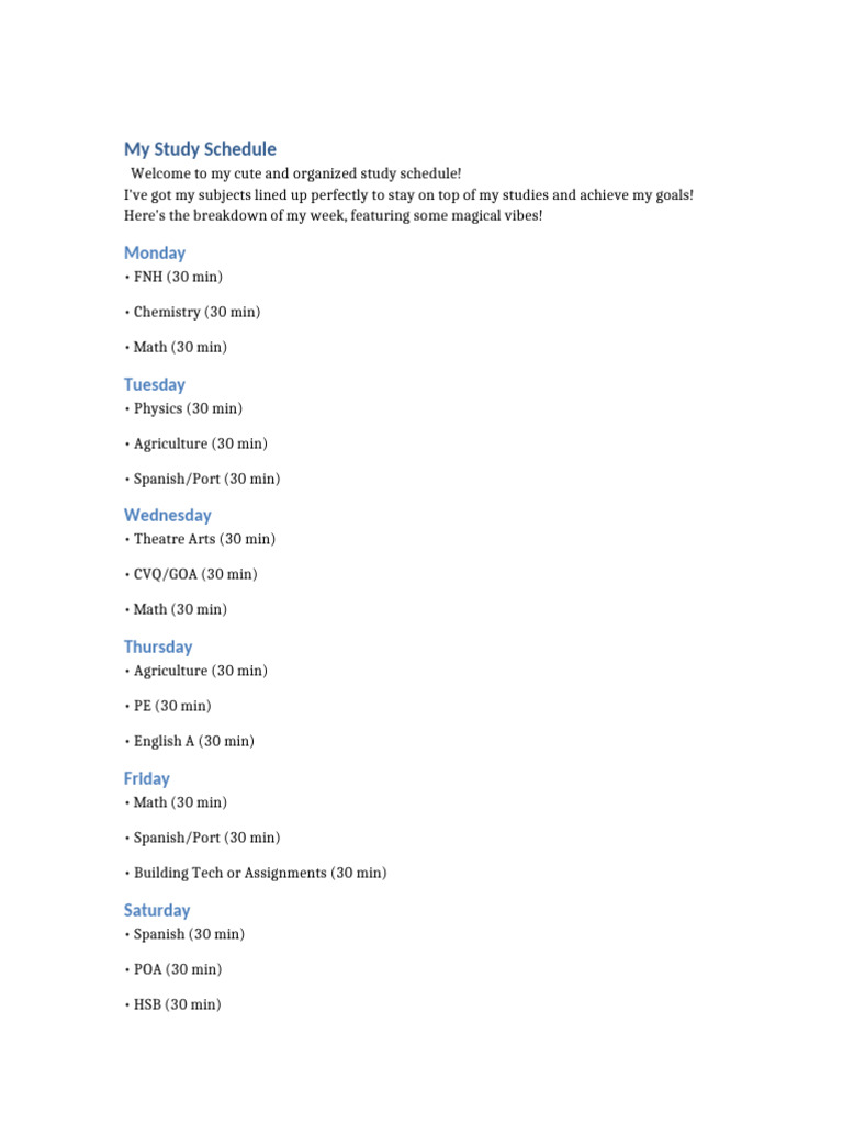 Cute Study Schedule | PDF