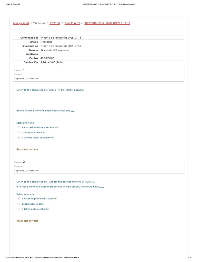 Interchange 3 Quiz Units 11 & 12 Results | PDF | Linguistics | Human ...