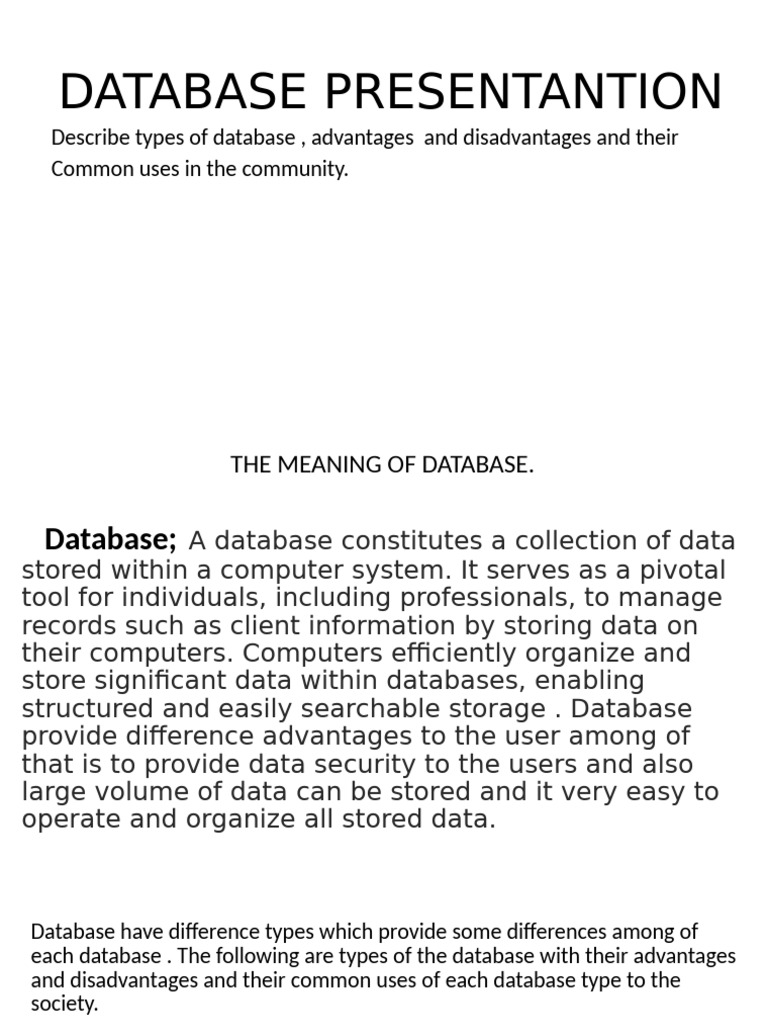 DATABASE PRESENTANTION | PDF | Databases | Cloud Computing
