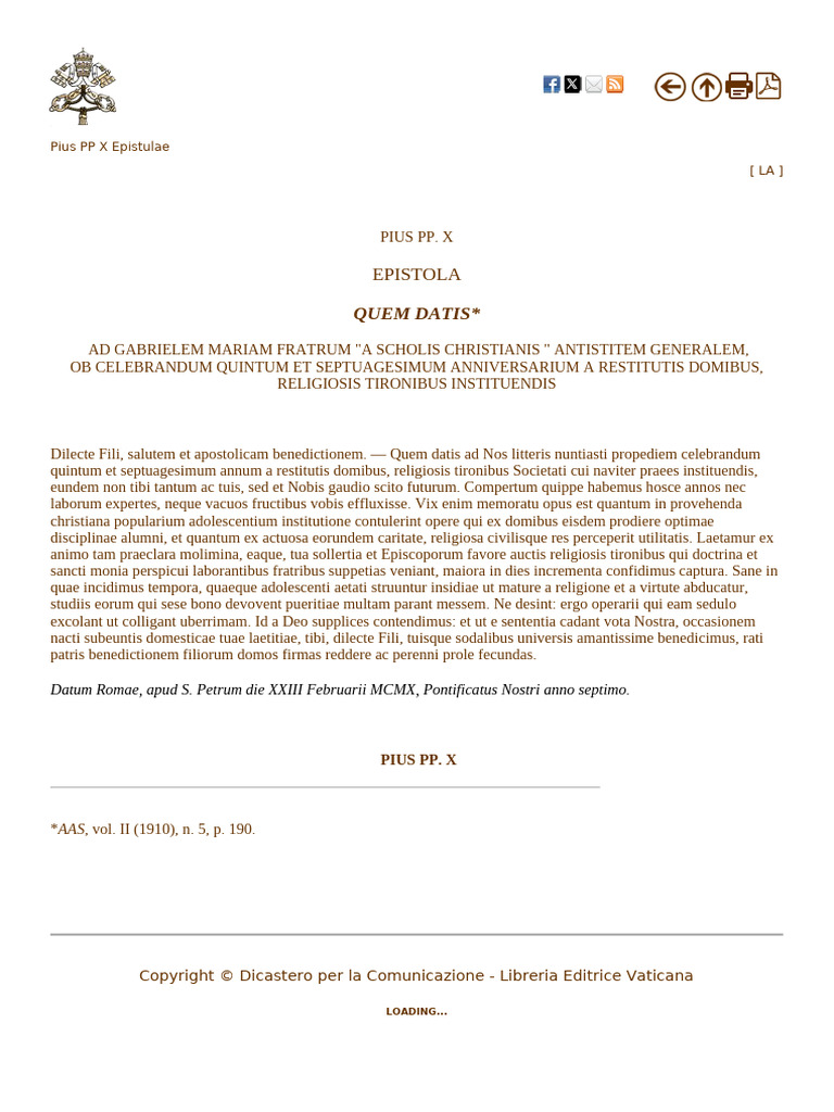 Pius X - QUEM DATIS | PDF