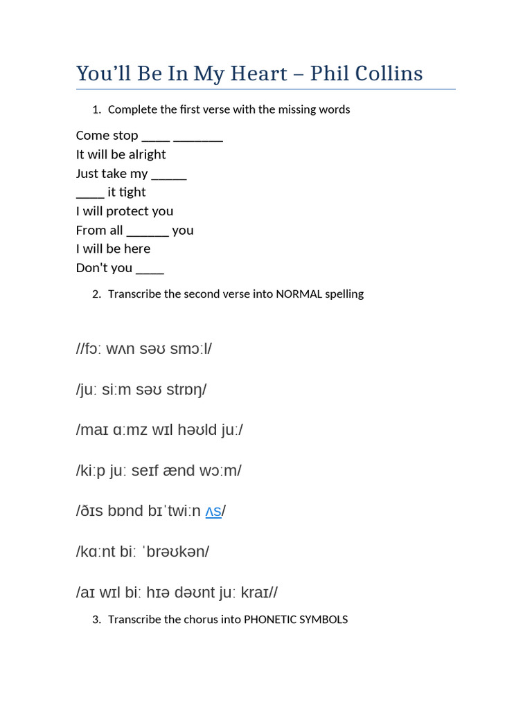 You'Ll Be in My Heart - Activities | PDF