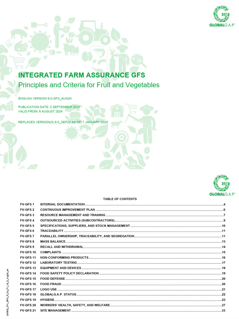 Integrated Farm Assurance GFS for FV | PDF | Audit | Quality Management ...