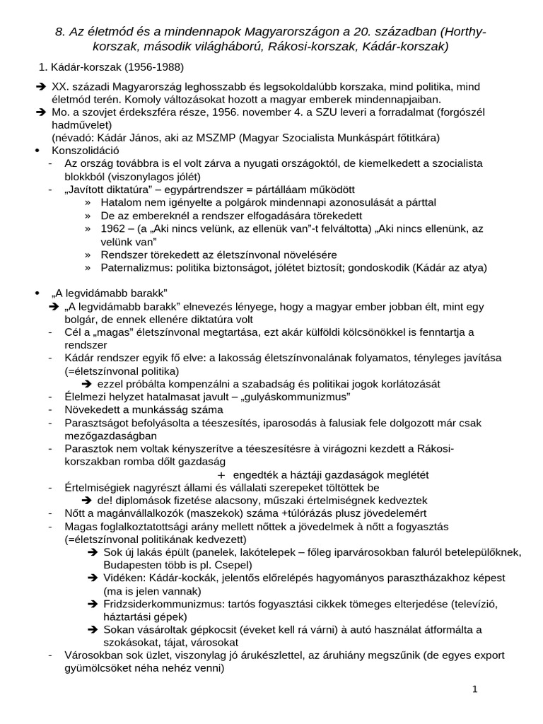Az Életmód És A Mindennapok Magyarországon A 20. Században (Horthy-Korszak, Második Világháború ...