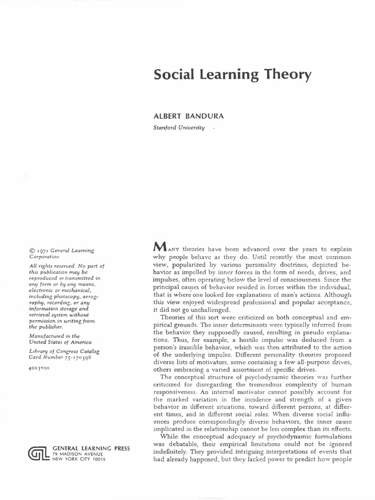 Bandura-Social Learning Theory | PDF | Reinforcement | Learning