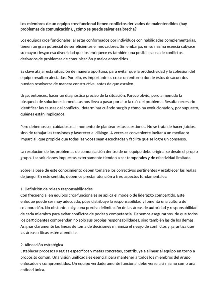 Resolución de Conflictos en Equipos Cros-Funcionales | PDF | Toma de ...