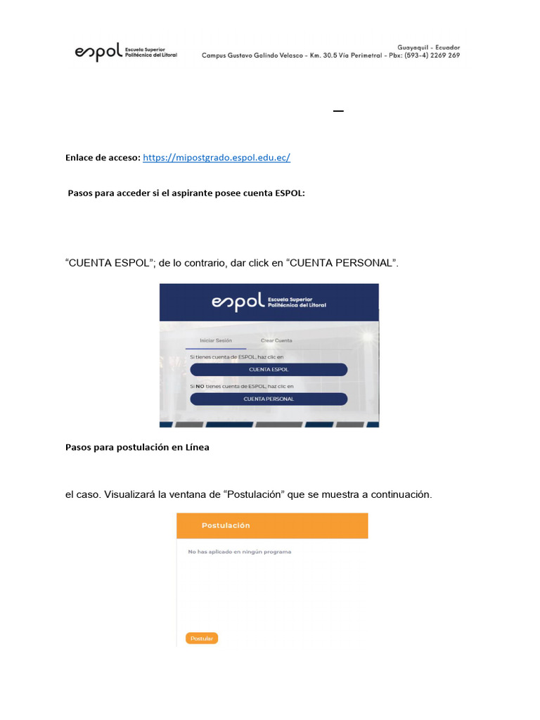 TUTORIAL PARA POSTULACIÓN EN LÍNEA - Maestria Estructuras | PDF