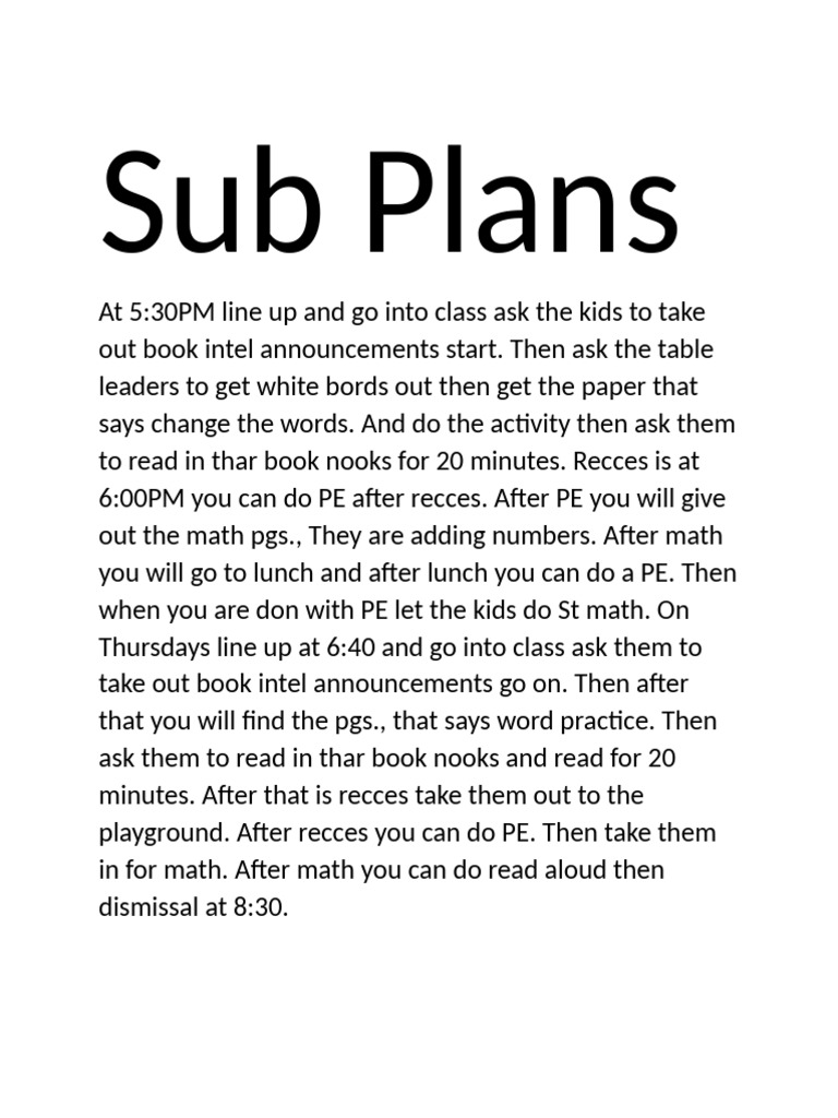 Sub Plans | PDF