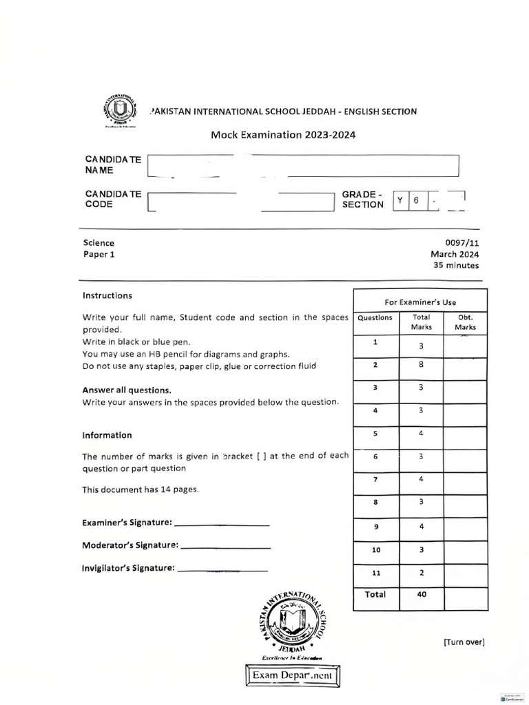 Science Mock Exam P1 2024 | PDF