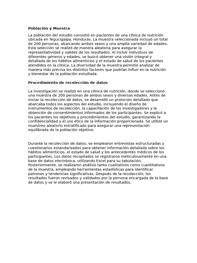 Poblacion y Muestreo + Procedimiento de Recolección de Datos Metodología | PDF