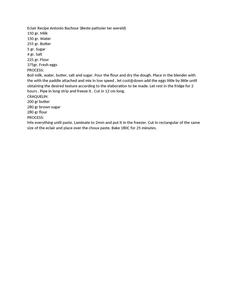 Eclair Recipe Antonio Bachour | PDF