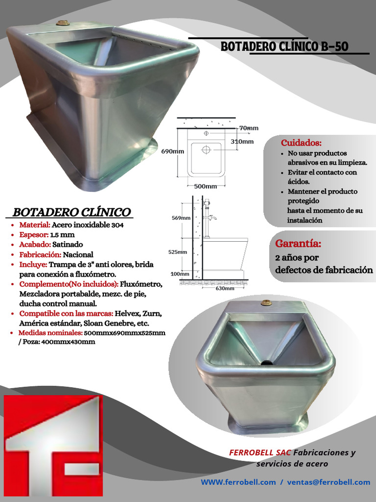 Botadero Clínico Inoxidable B-50 Bordes Redondeados | PDF
