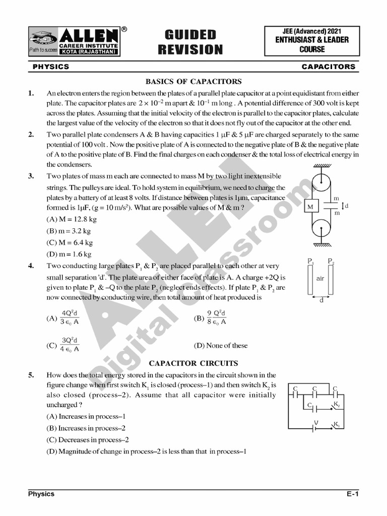 Guided Revision Sheet GRS - Capacitor - E | PDF