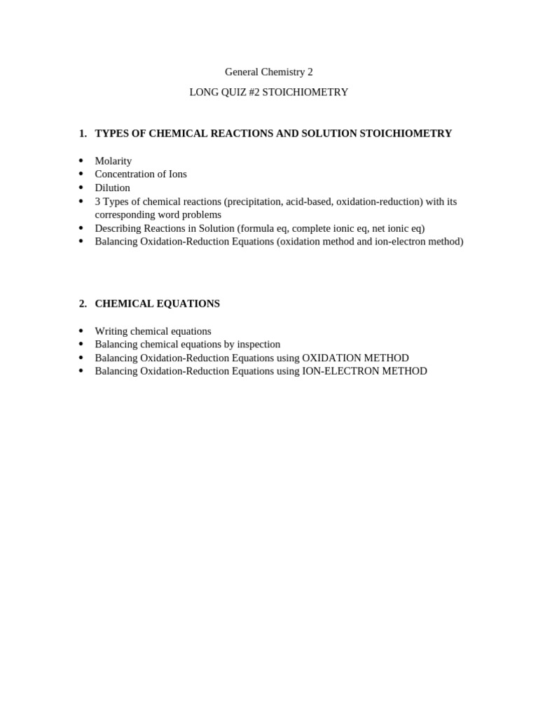 General Chemistry 2 Stoichiometry | PDF