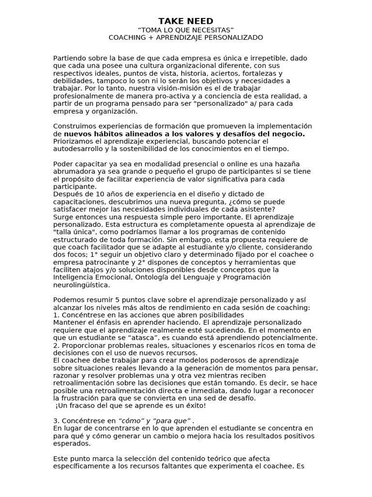 Take Need | PDF | Aprendizaje | Liderazgo