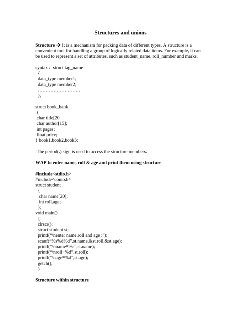 10.Structures and Unions | PDF | Pointer (Computer Programming) | Software Development