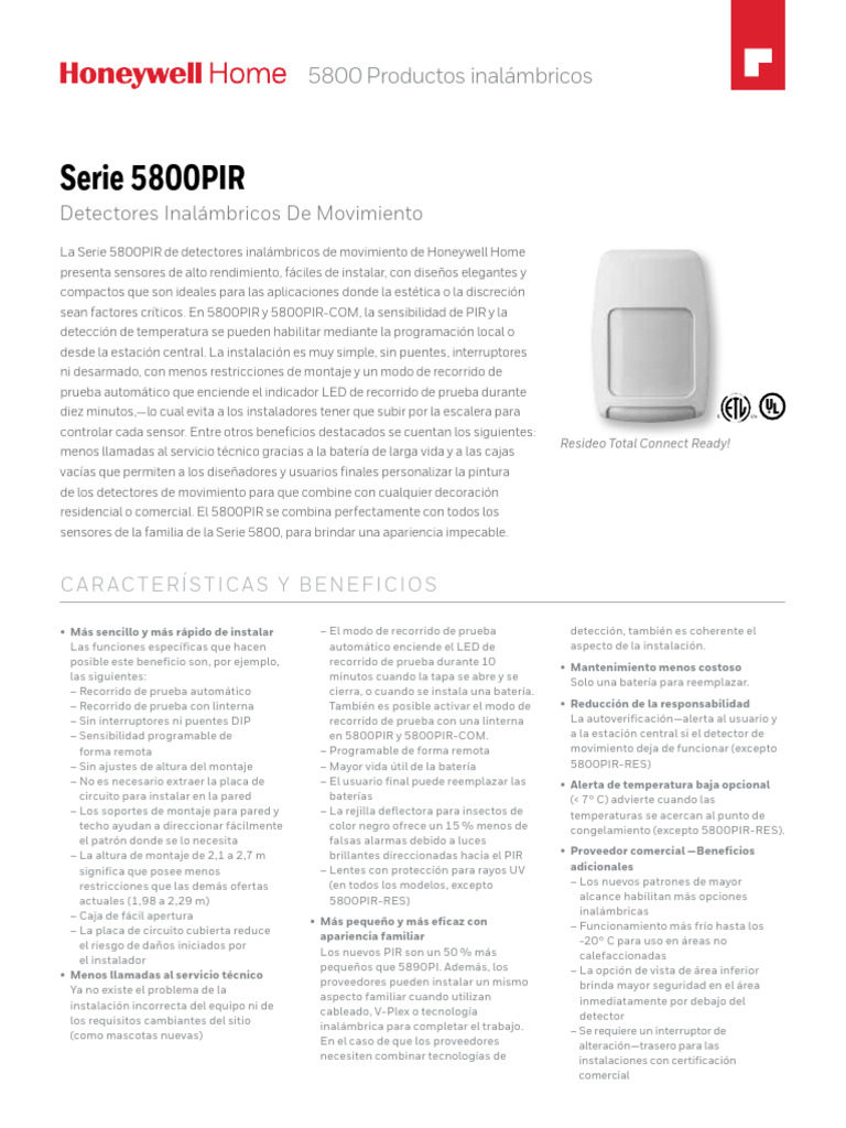 L 5800PIRSD D 5800PIR Series Data Sheet Spanish | PDF