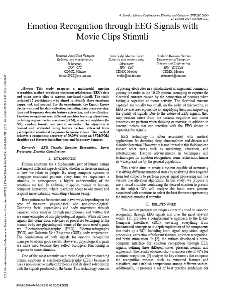 Emotion Recognition Through EEG Signals With Movie Clips Stimuli | PDF | Electroencephalography ...