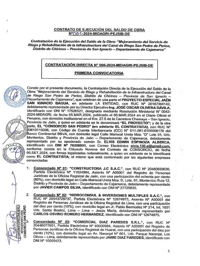 001 CONTRATO EJECUCION SALDO DE OBRA PERICO | PDF