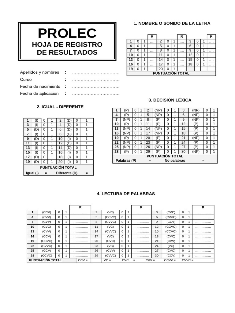 Hoja de Registro - Prolec | PDF