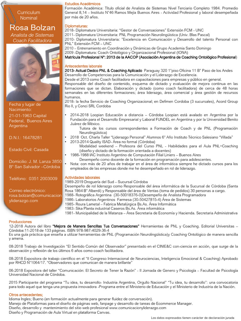 CV Coach Rosa Danna Bolzan | PDF | Programación neurolingüistica ...