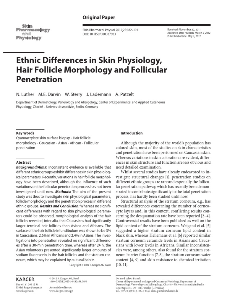 Ethnic Differences in Skin Physiology, Hair Follicle | PDF | Hair ...
