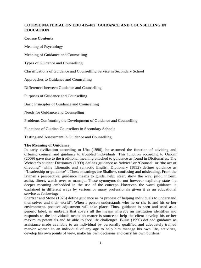 Guidance and Counselling in Education | PDF | Psychotherapy ...