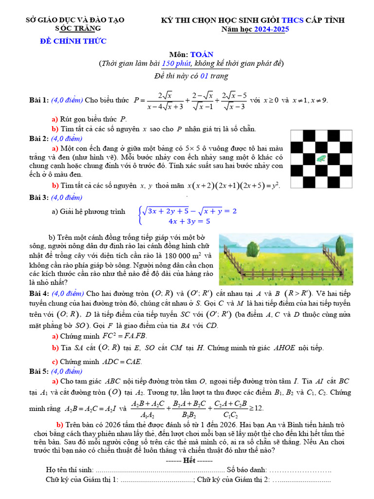 De Chon Hoc Sinh Gioi Tinh Toan Thcs Nam 2024 2025 So Gddt Soc Trang | PDF