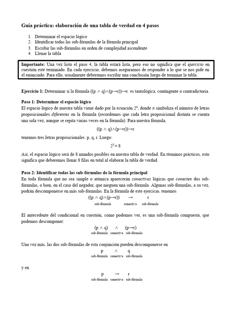 Guía Práctica - Tablas de Verdad | PDF | Proposición | Álgebra de Boole