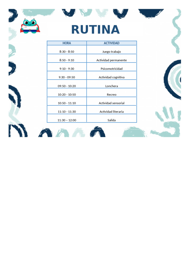 Rutina Diaria Pre Kinder | PDF