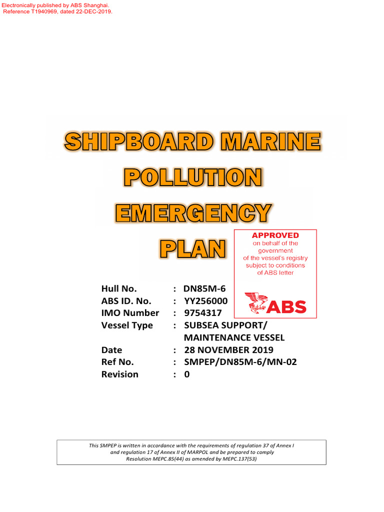 SMPEP (Rev.0) (DN85M-6) YY256000 - 116004291 | PDF | Ships | Oil Spill