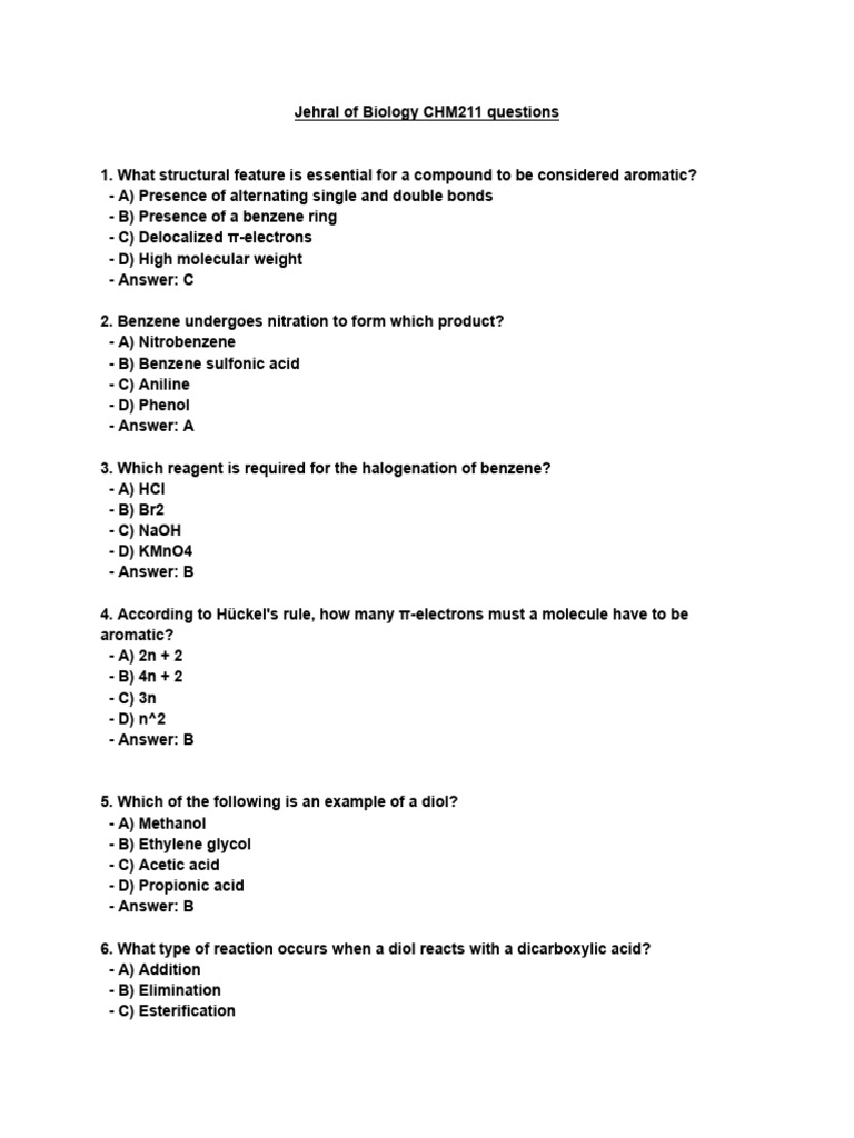 CHM211 Biology Exam Questions | PDF | Chirality (Chemistry) | Organic ...